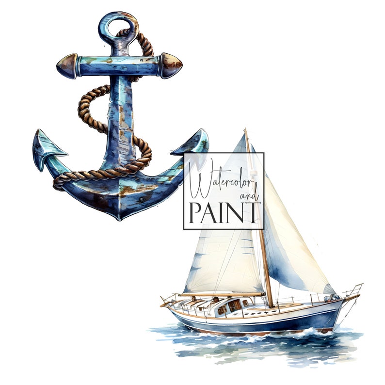 Nautical Clipart, Watercolor Elements, 14 Pngs, Instant Download ...