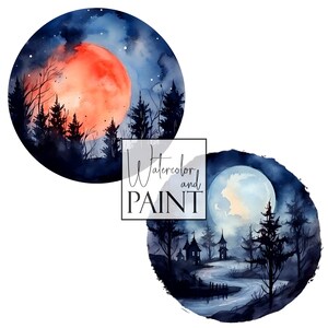 Halloween Full Moon Clipart, Watercolor Elements, PNG Format, Instant ...