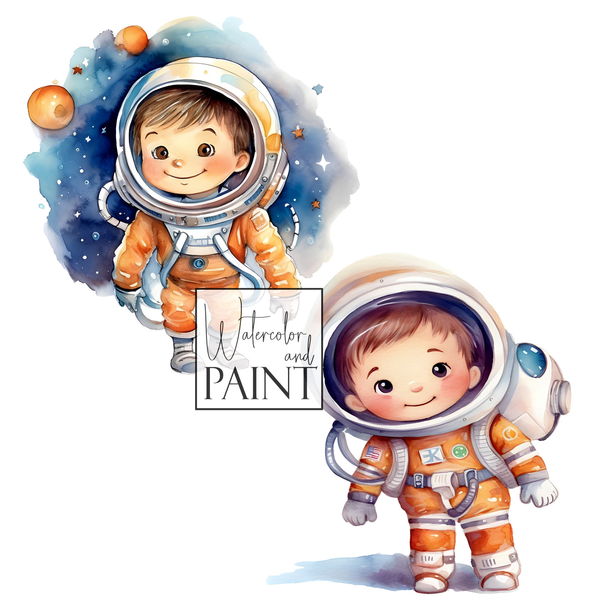 Astronaut Children Clipart, Watercolor Space Kids, PNG Format, Instant ...