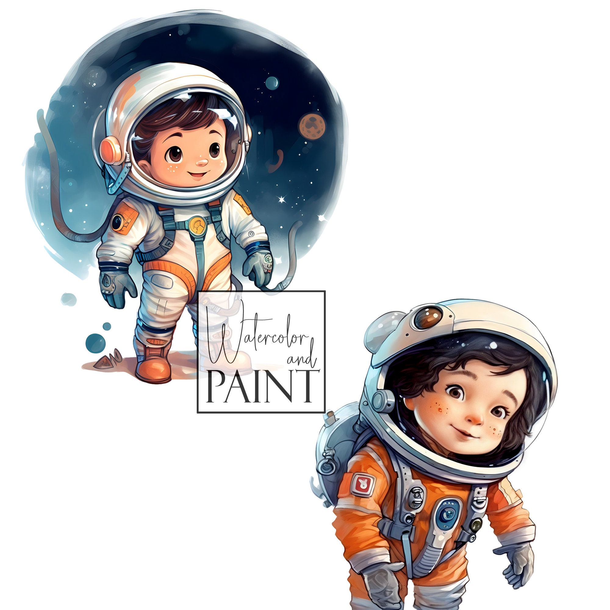 Astronaut Children Clipart, Watercolor Space Kids, PNG Format, Instant ...