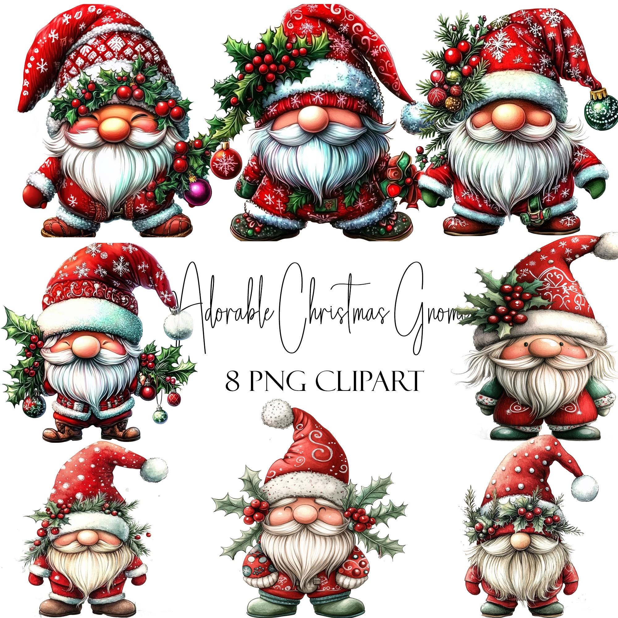 Adorable Christmas Gnome Clipart, 8 PNG Transparent Images, Commercial ...