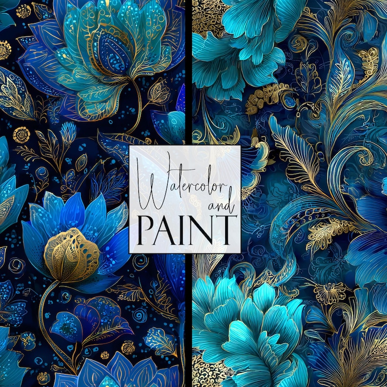 Blue Floral Seamless Patterns: Ornamental Digital Paper Pack (12 Jpgs ...