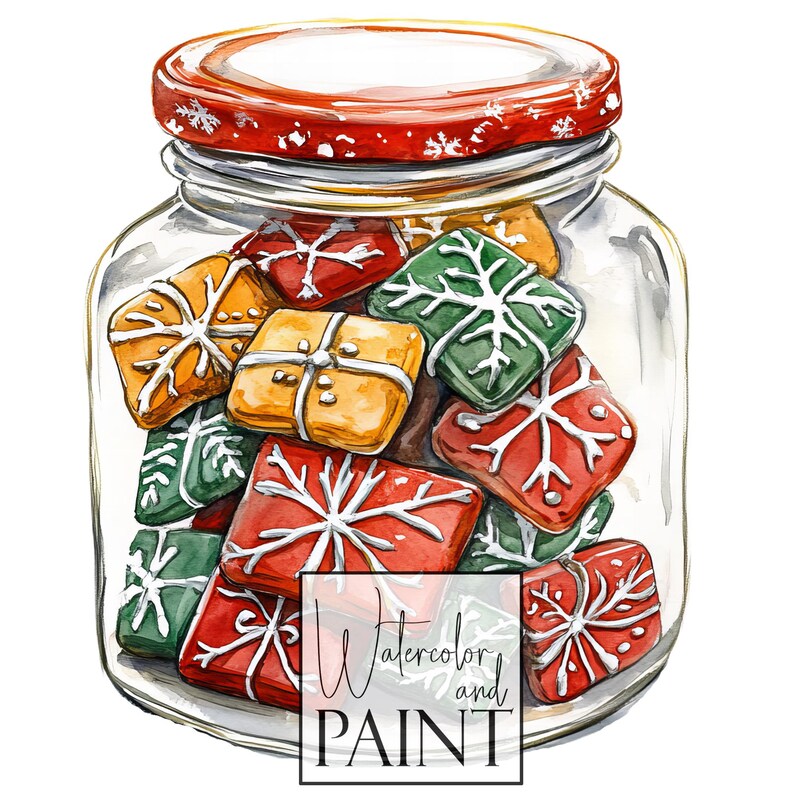 Christmas Cookie Jars Watercolor Clipart: Holiday Pngs (digital ...