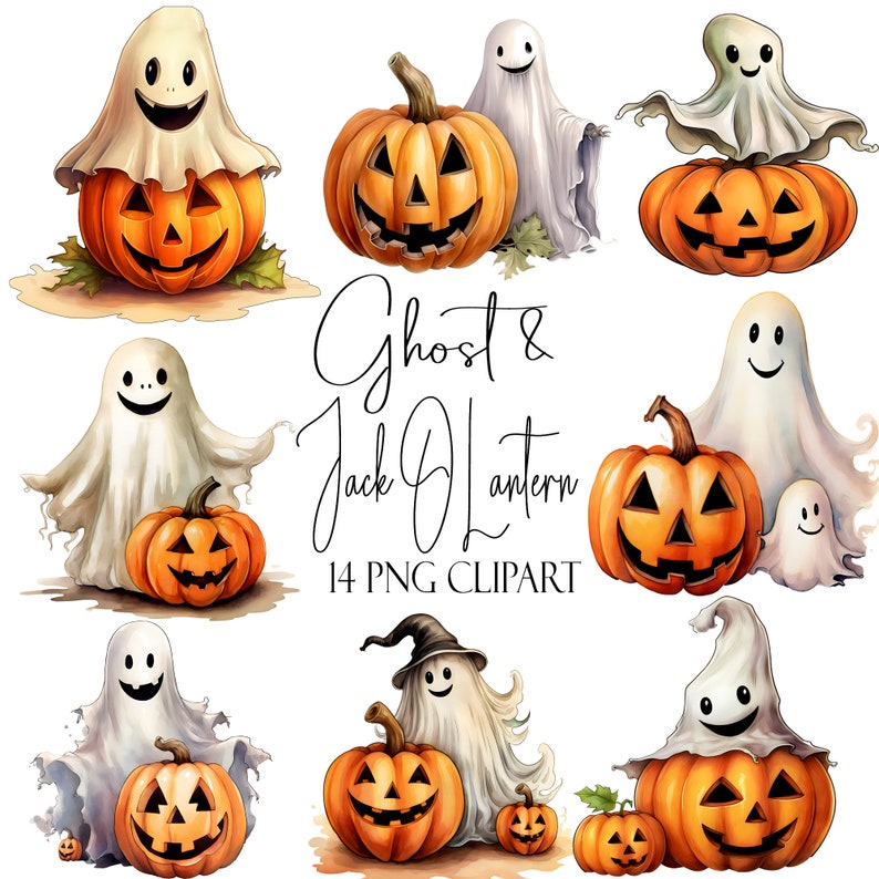 Ghost Pumpkin Clipart, Halloween Pumpkins, PNG Format, Instant Download ...