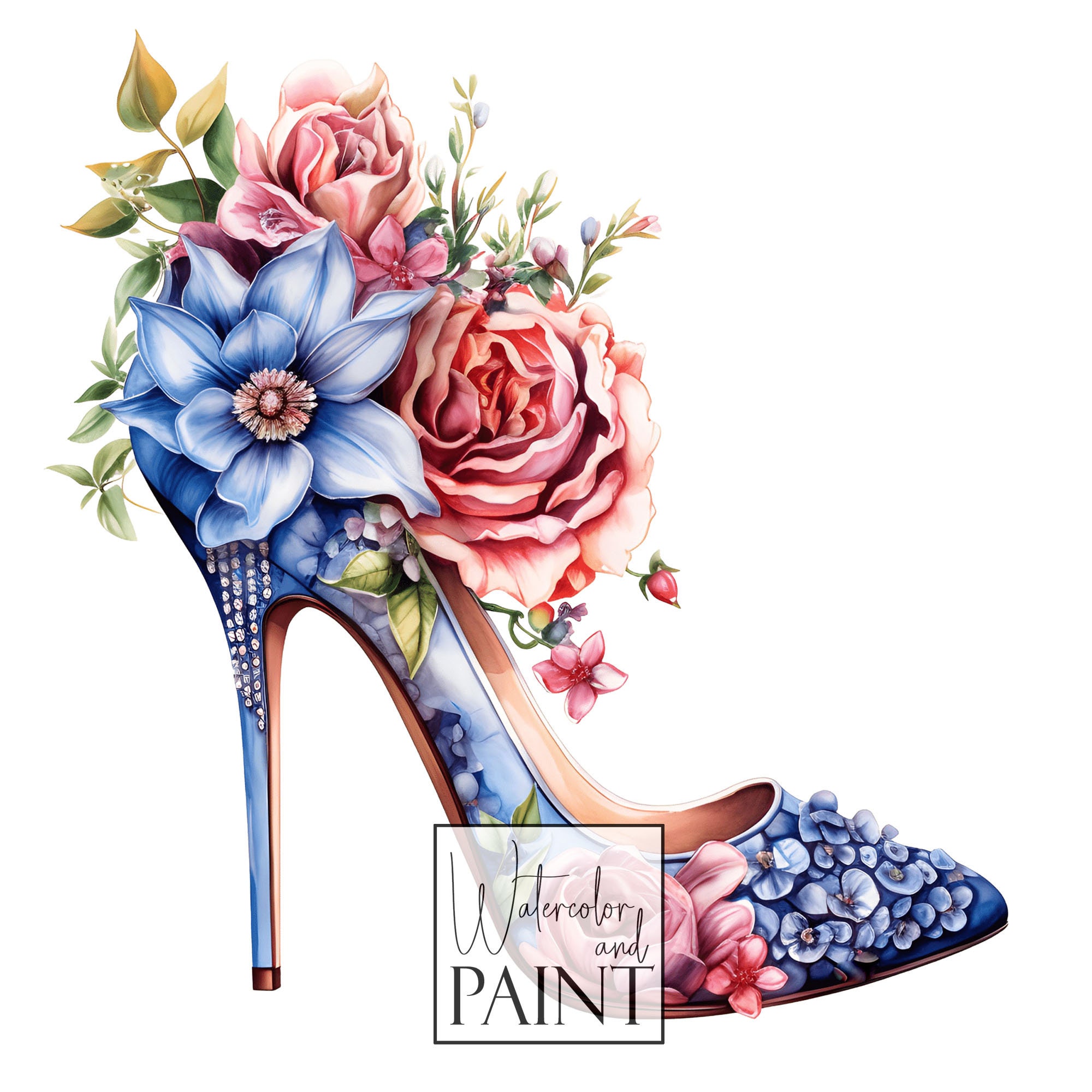Floral High Heel Shoes, Watercolor Clipart, PNG Format, Instant ...