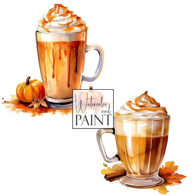 Watercolor Pumpkin Spice Latte Clipart: 14 PNG Images (commercial Use ...