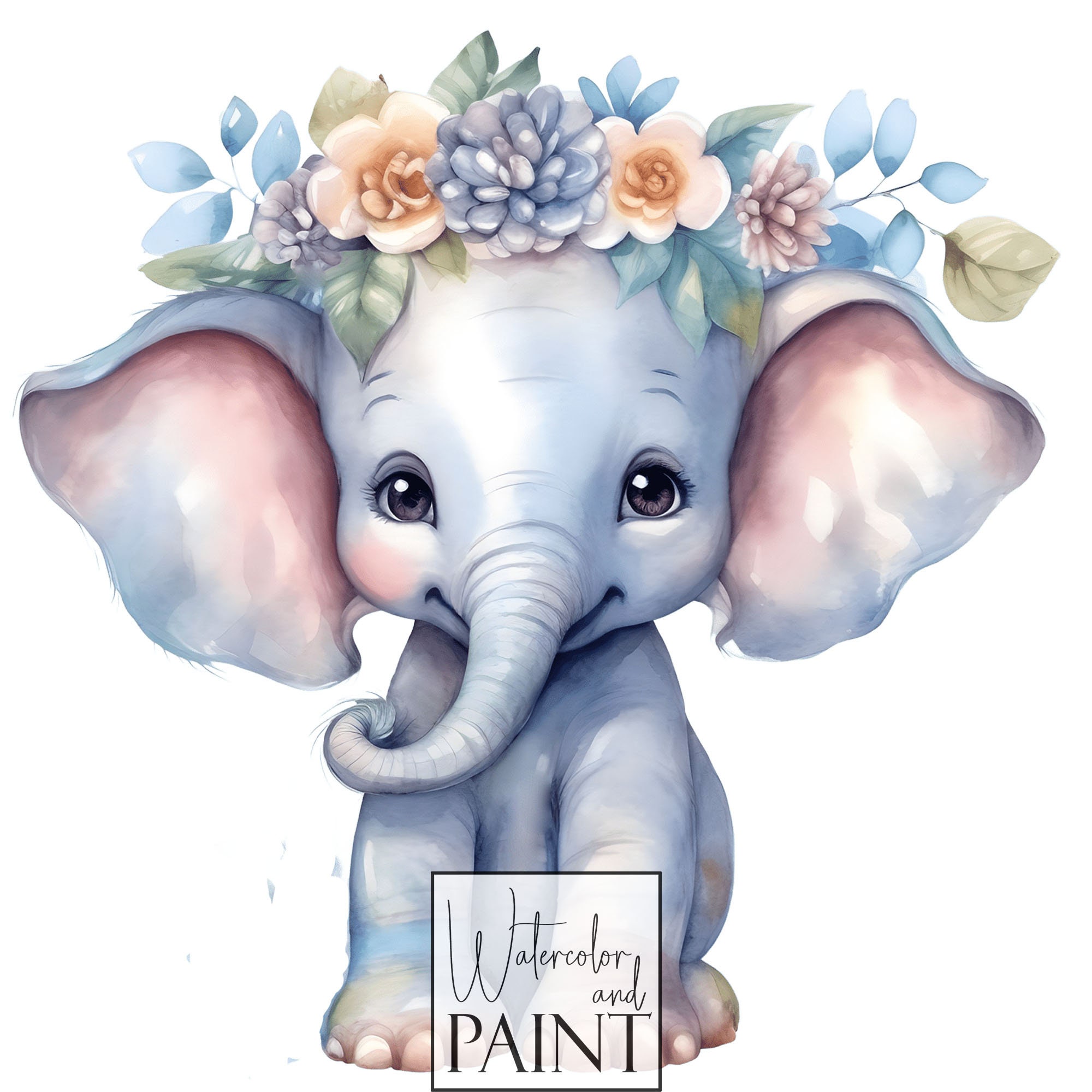 Baby Elephants, Watercolor Clipart, PNG Format, Instant Download ...