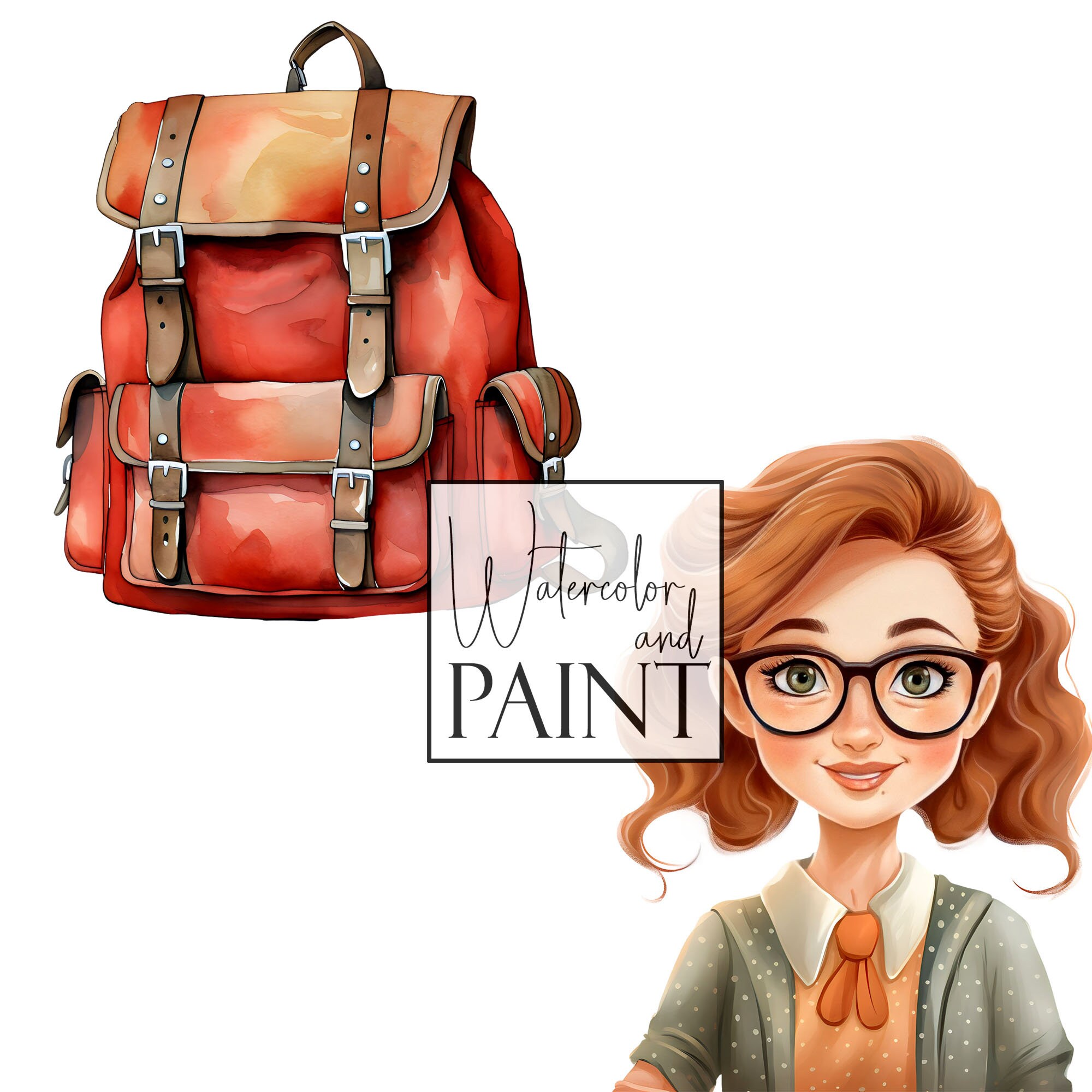 Watercolor Back to School Clipart: Teacher PNG Graphics (commercial Use ...
