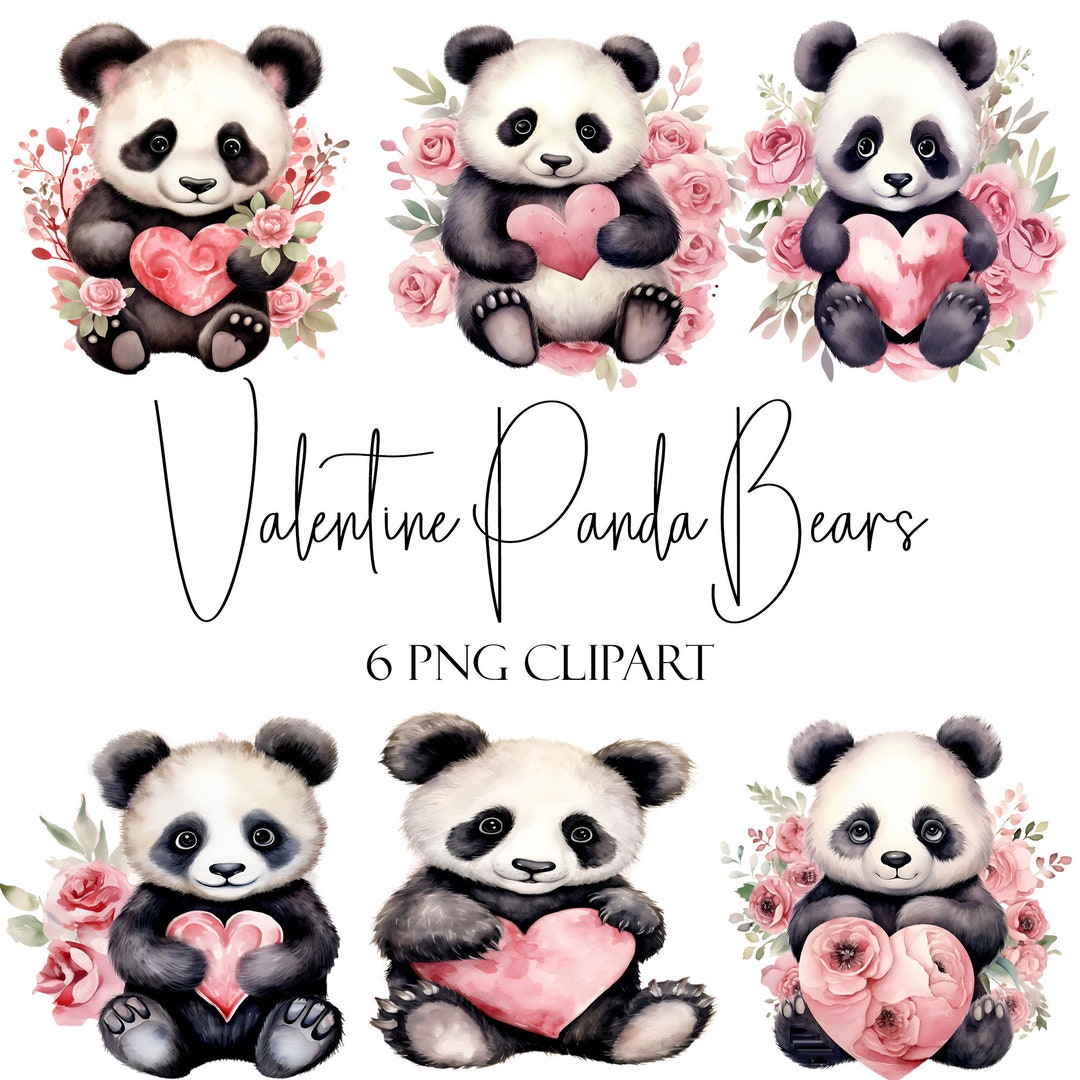 Valentine Panda Bear, Watercolor Clipart, PNG Format, Instant Download ...