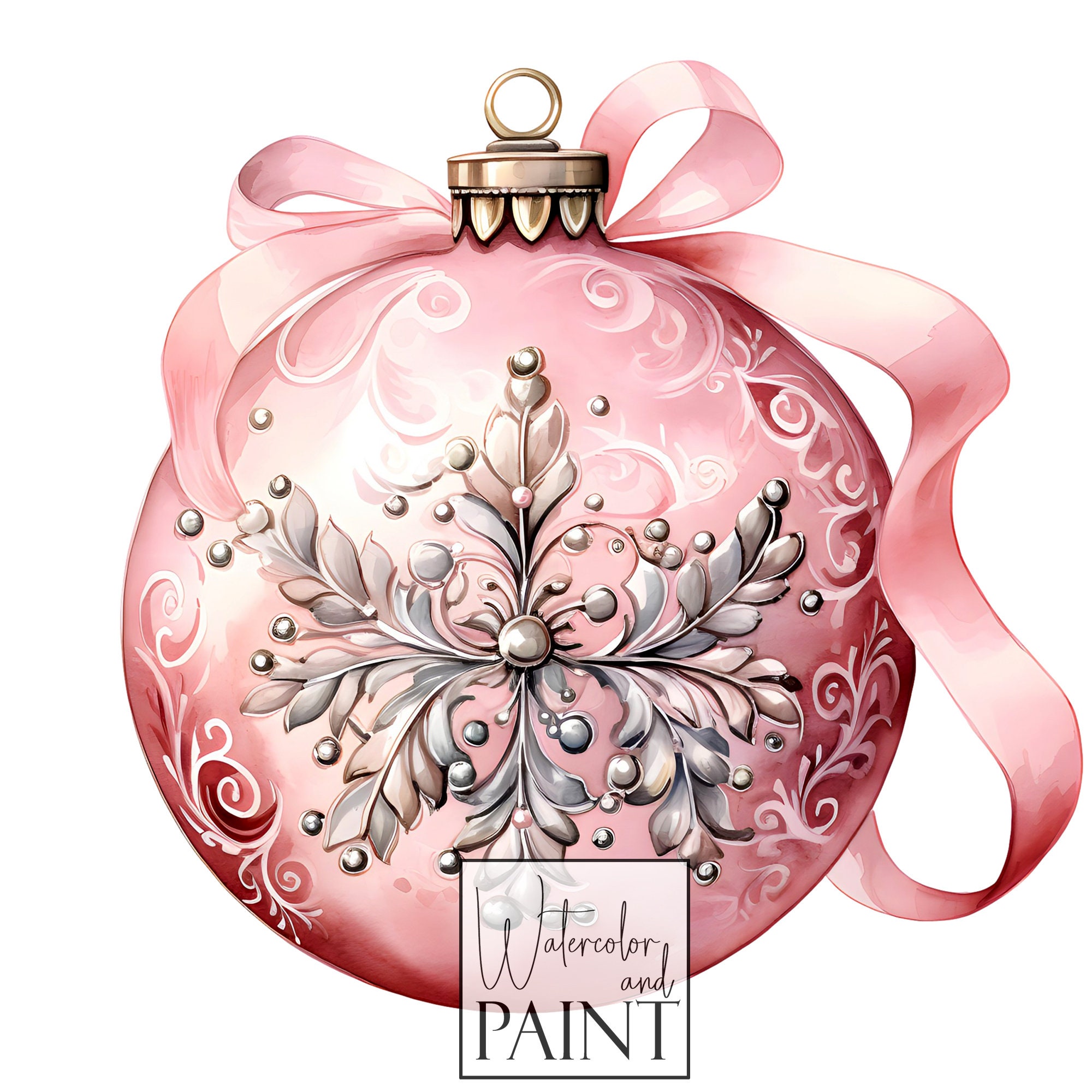 Pink Christmas Ornaments, Xmas Clipart, PNG Format, Instant Download ...