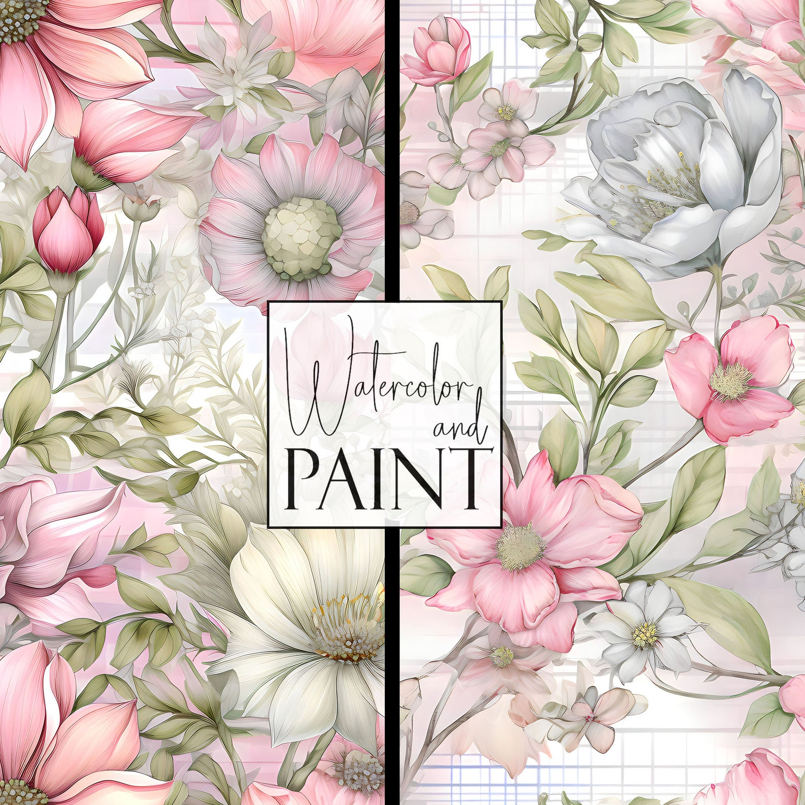 Pink Tartan Flowers, Seamless Patterns, 12 Jpgs, Instant Download ...