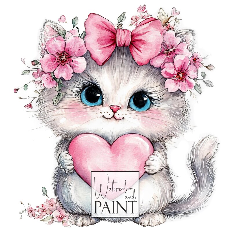 Valentine Cats, Watercolor Clipart, 8 Pngs, Instant Download ...