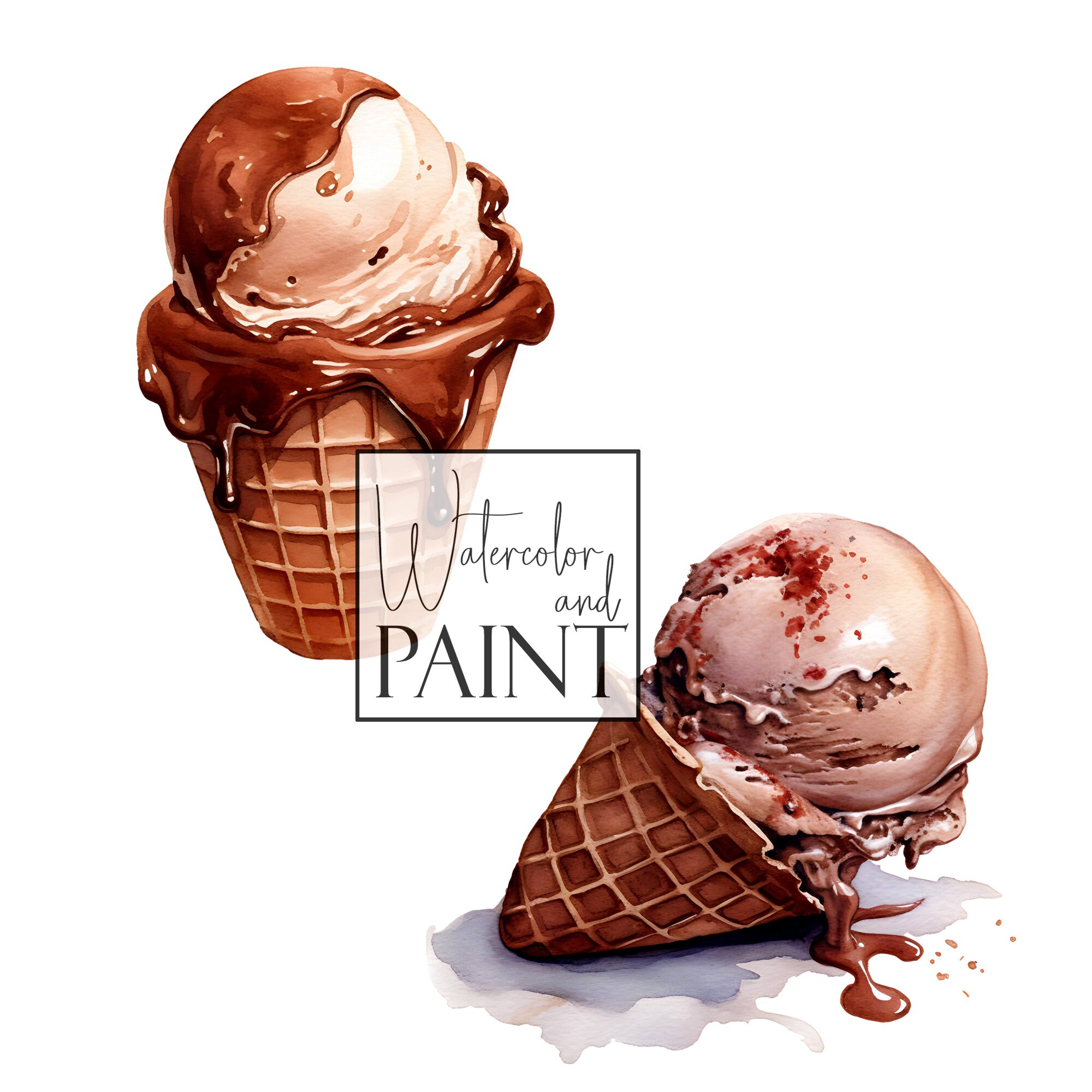Ice Cream Clipart, Sundae Elements, Watercolor Graphics, PNG Format ...