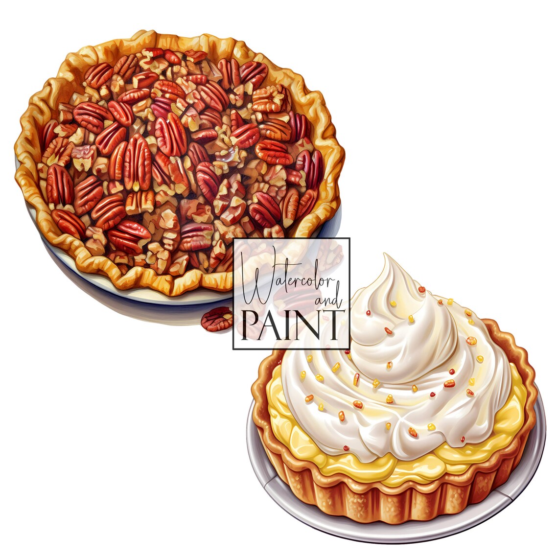 Pie Clipart, Thanksgiving Elements, Watercolor Graphics, Instant ...