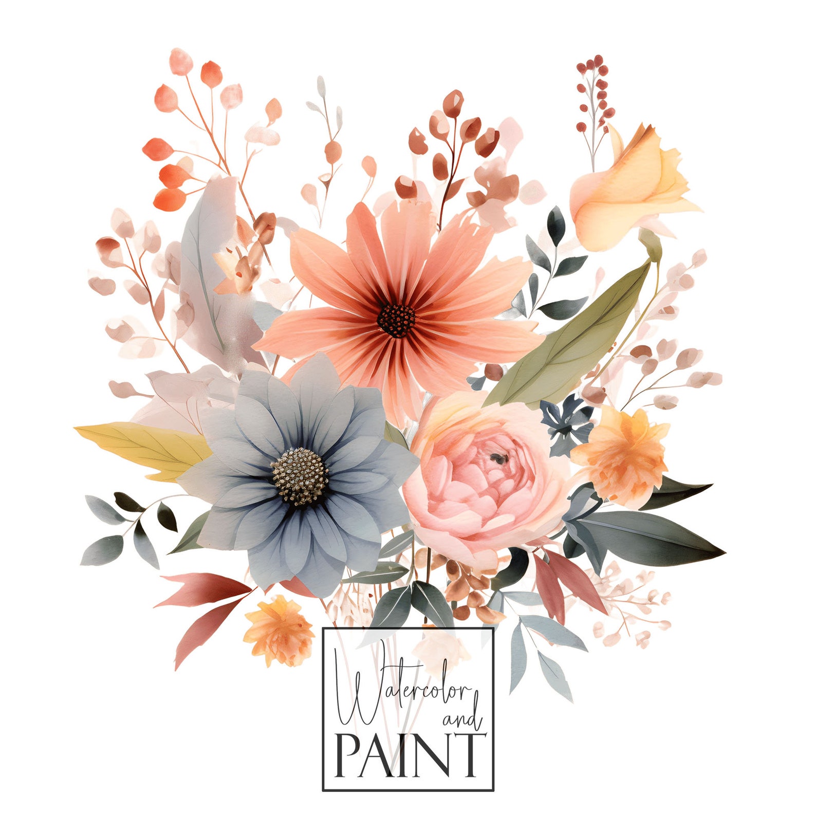 Bohemian Flowers, Floral Clipart, Watercolor Elements, PNG Format ...