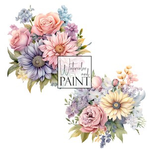 Pastel Flowers, Watercolor Floral Clipart, 16 Pngs, Instant Download ...