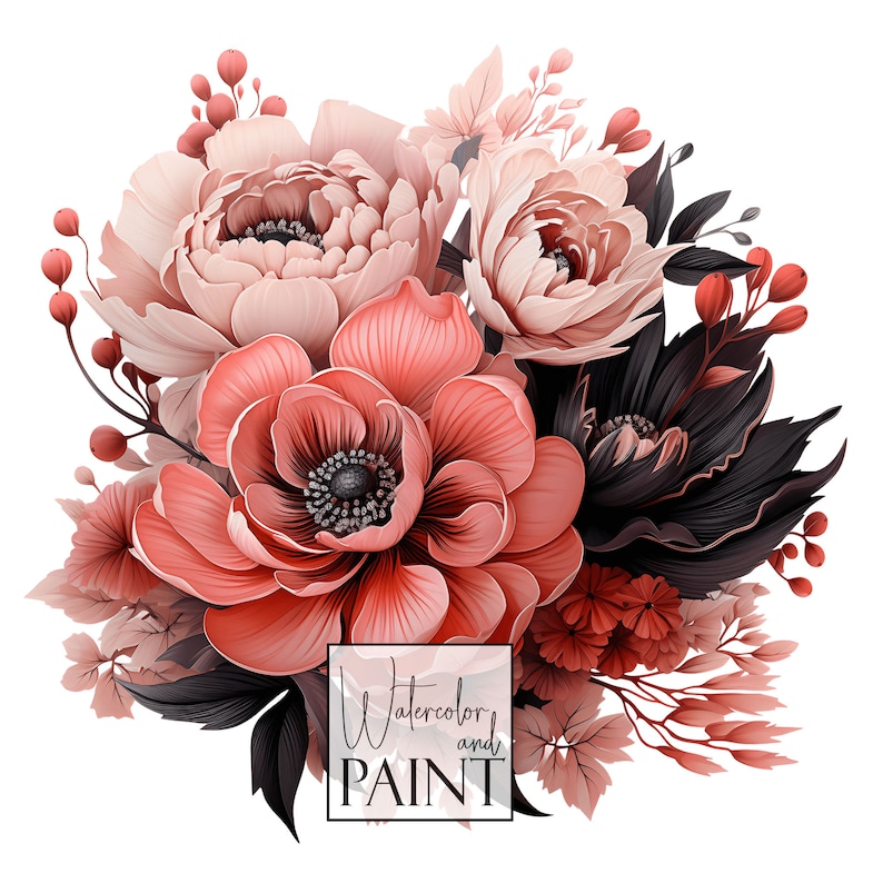 Coral Flowers, Watercolor Floral, PNG Format, Instant Download ...