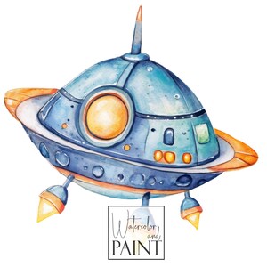 Cute Spaceships Watercolor Clipart | 8 Pngs | Instant Download ...