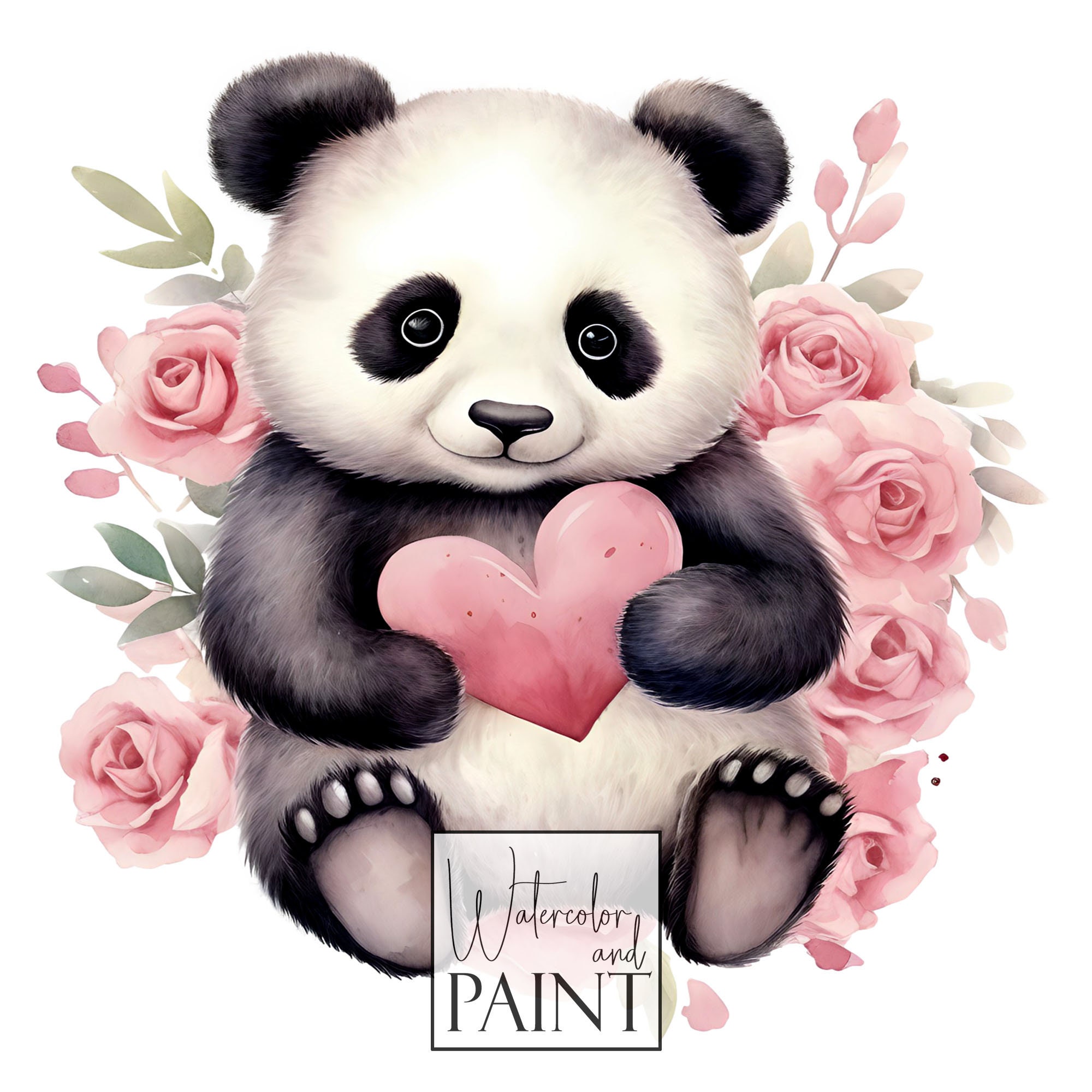 Valentine Panda Bear, Watercolor Clipart, PNG Format, Instant Download ...