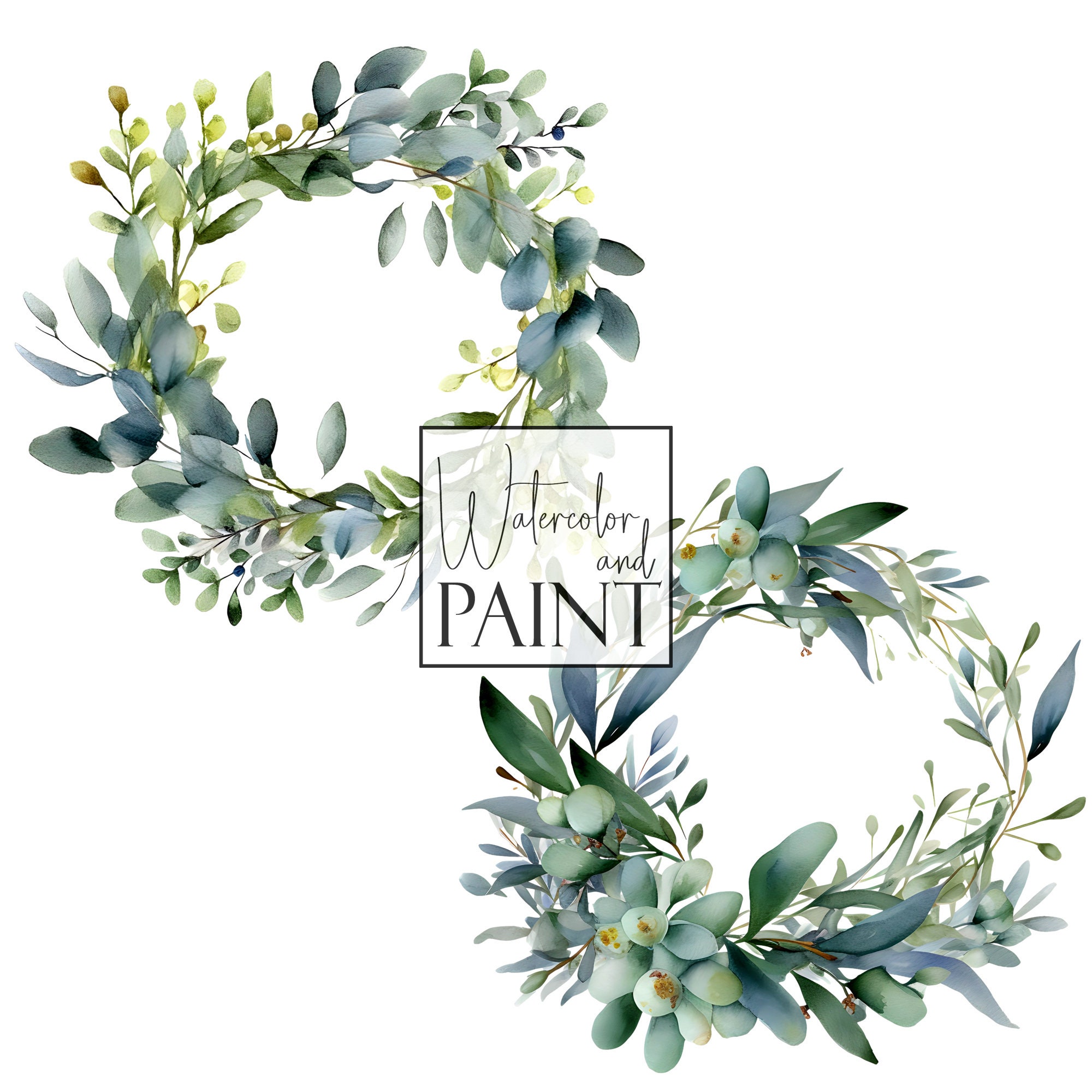 Eucalyptus Wreath Clipart, Watercolor Leaves, Instant Download ...