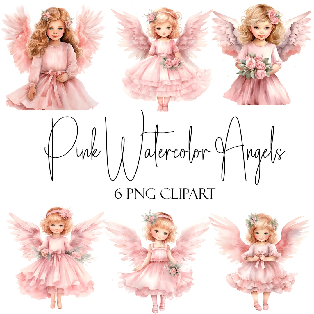 Pink Angels, Watercolor Clipart, PNG Format, Instant Download ...