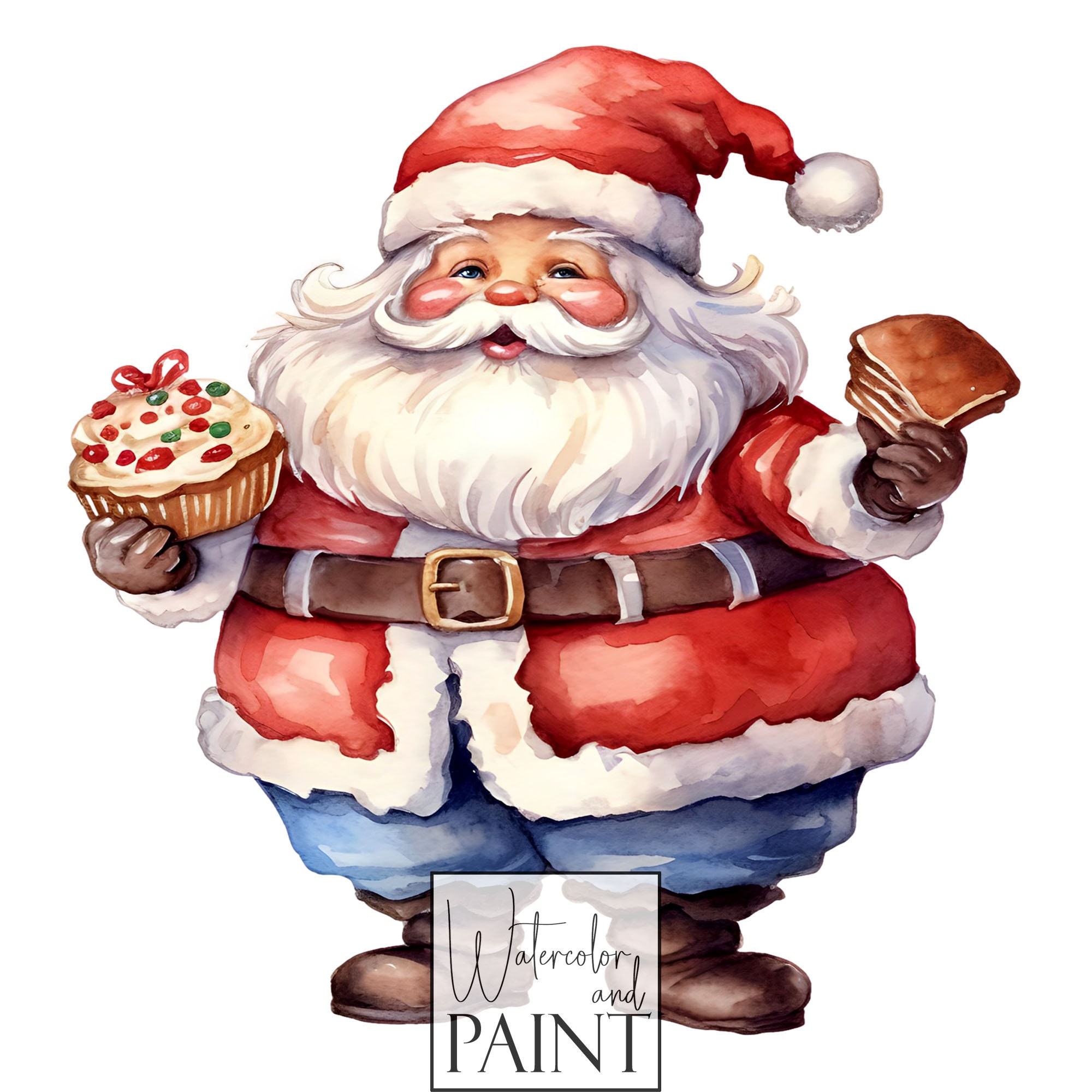 Christmas Santa, Watercolor Clipart, PNG Format, Instant Download ...