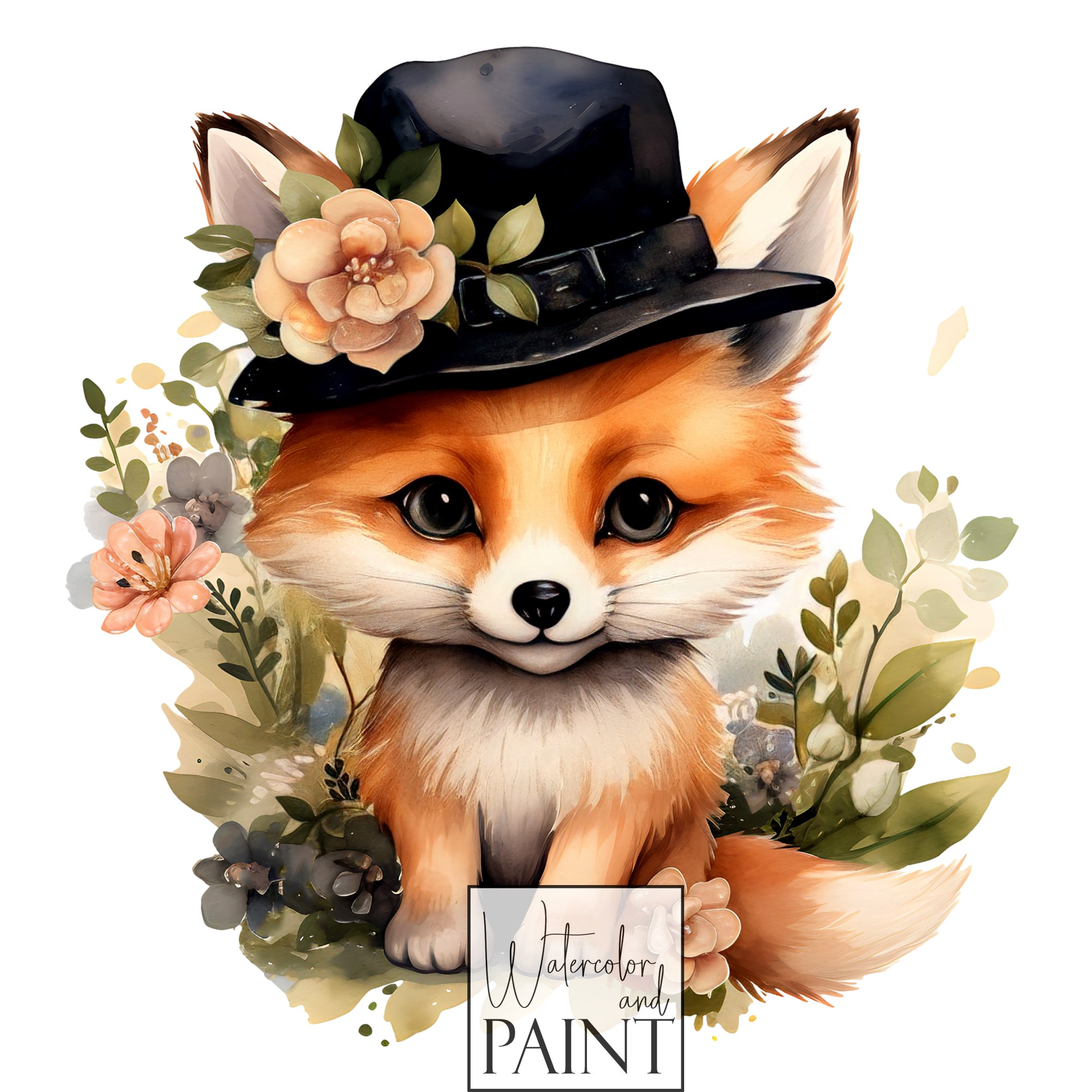 Fancy Fox Watercolor Clipart PNG Format Instant Download - Etsy