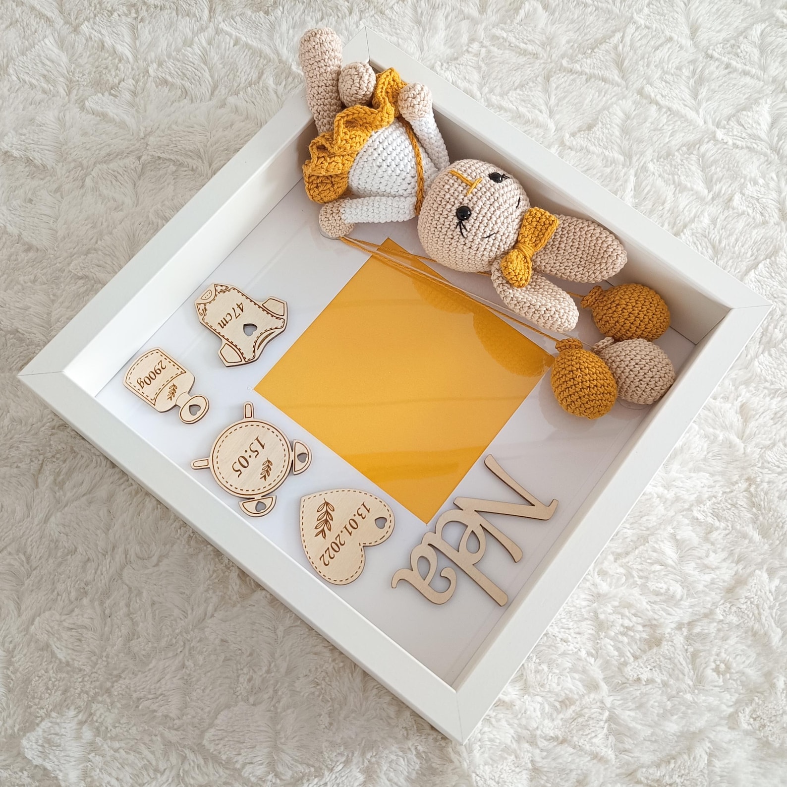 Personalized Baby Birth Frame With Cute Bunny, Balloons & Photo Slot ...
