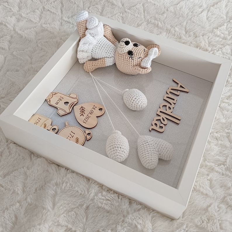 Custom Baby Girl Birth Stats Frame With Crochet Teddy Unique ...