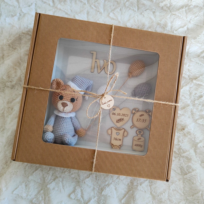 Personalized Baby Birth Stats Frame With Handmade Crochet Teddy Bear ...