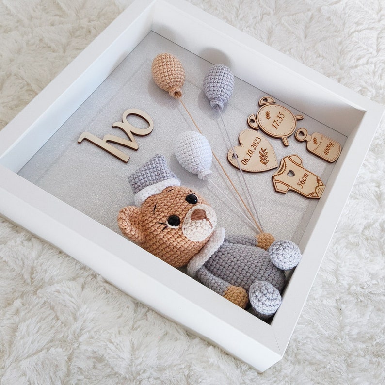 Personalized Baby Birth Stats Frame With Handmade Crochet Teddy Bear ...