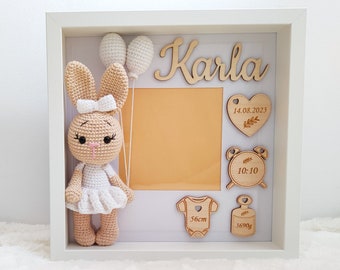 Personalized Birth Stats Photo Frame With Crochet Teddy Bear - Etsy