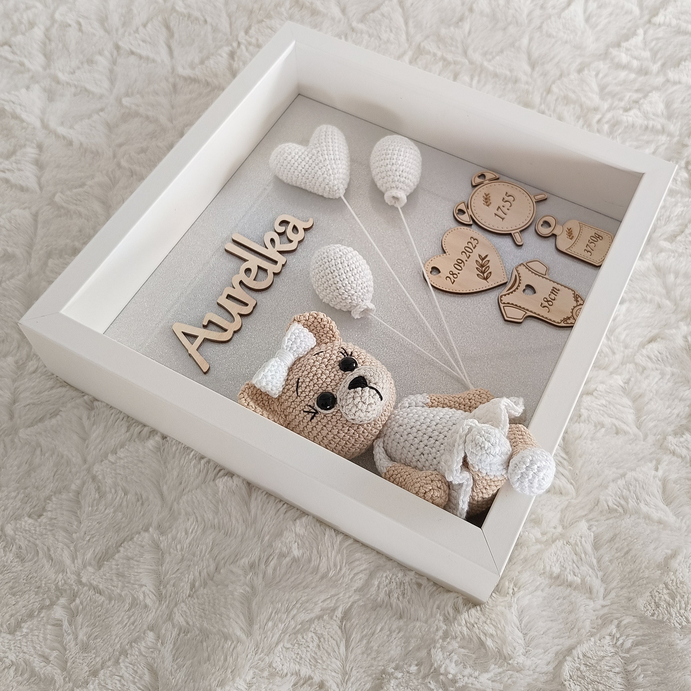 Custom Baby Girl Birth Stats Frame With Crochet Teddy - Unique ...