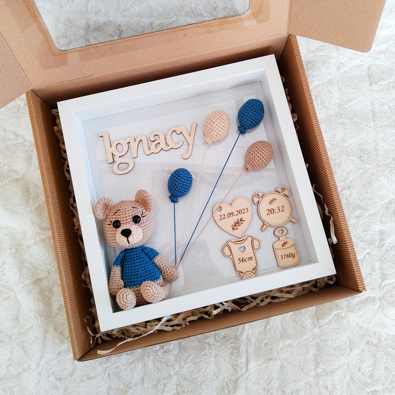 Personalized Baby Birth Stats Frame With Handmade Teddy Bear - Unique ...