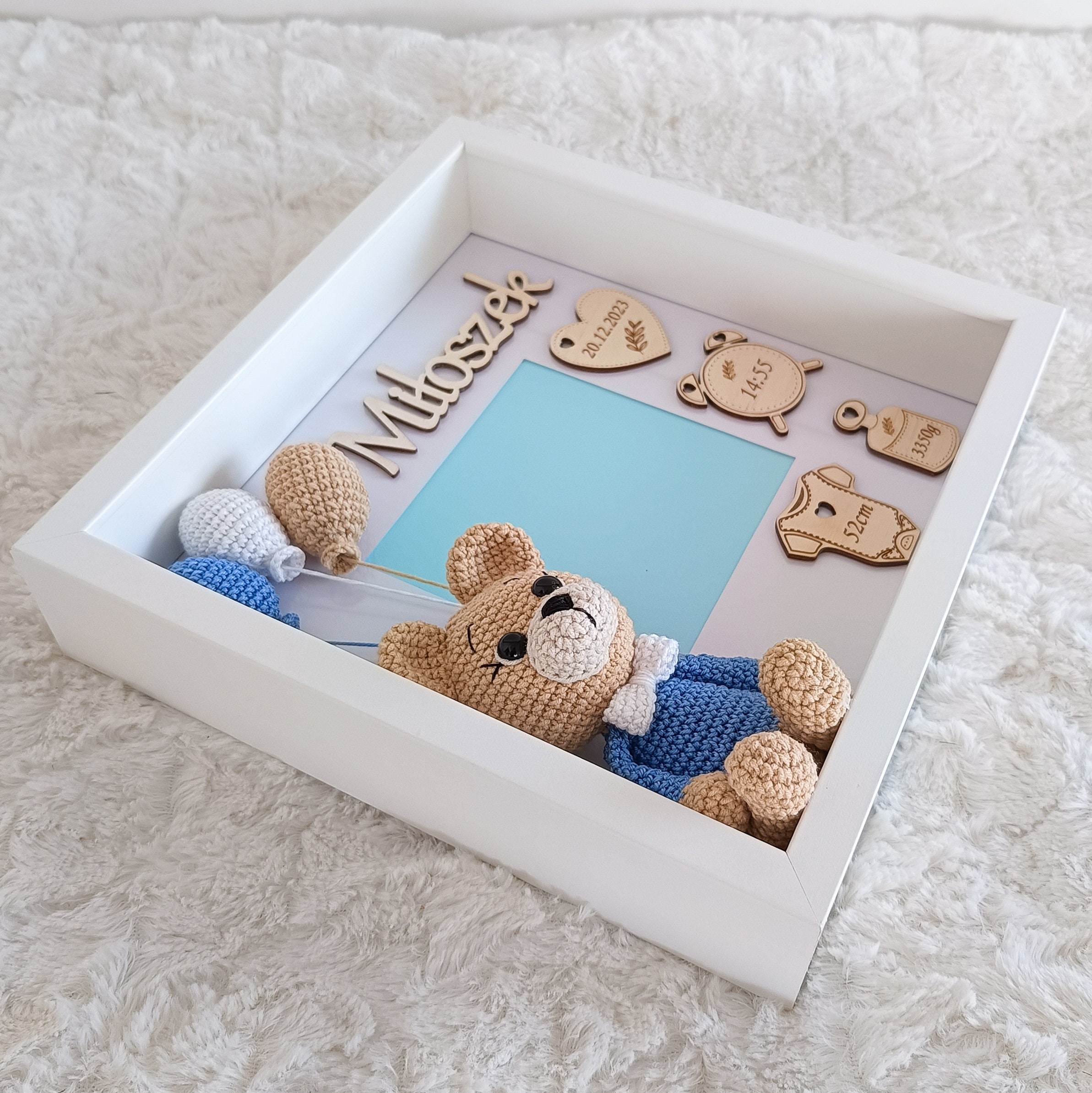 Personalized Birth Stats Photo Frame With Crochet Teddy Bear for Baby ...