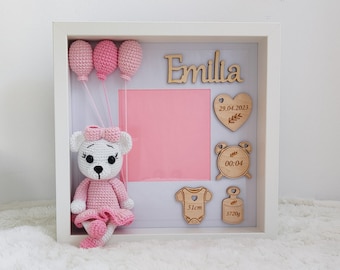 Personalized Birth Stats Photo Frame With Crochet Teddy Bear - Etsy