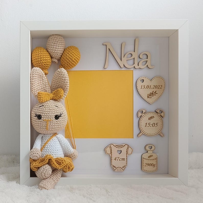 Personalized Baby Birth Frame With Cute Bunny, Balloons & Photo Slot ...