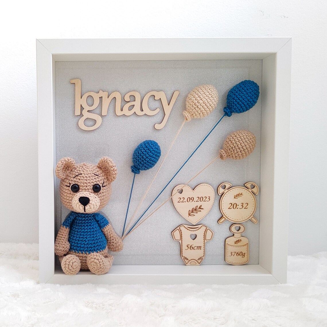 Personalized Baby Birth Stats Frame With Handmade Teddy Bear - Unique ...