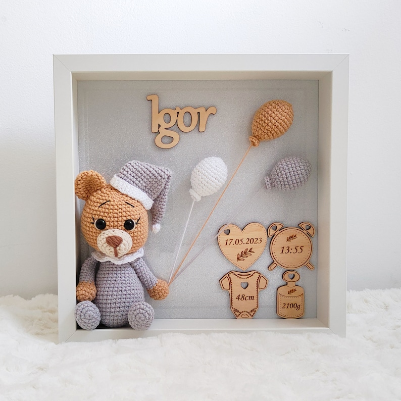 Personalized Baby Birth Stats Frame With Handmade Crochet Teddy Bear ...