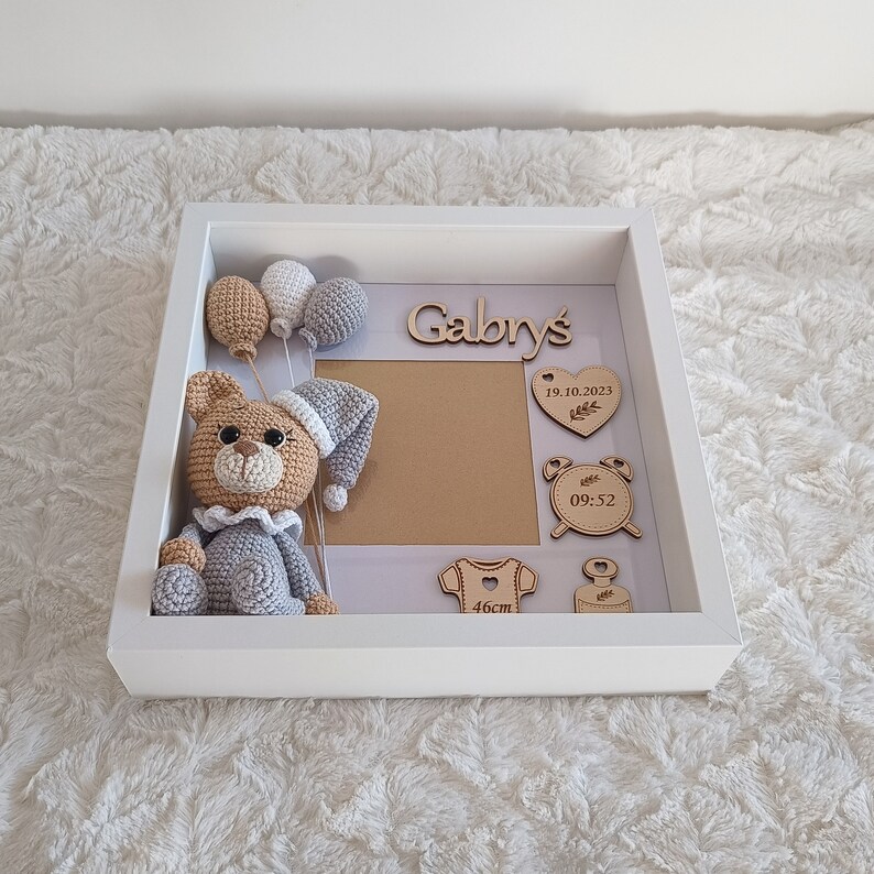 Baby Birth Stats Frame, Crochet Teddy Bear, Newborn Nursery Decor - Etsy