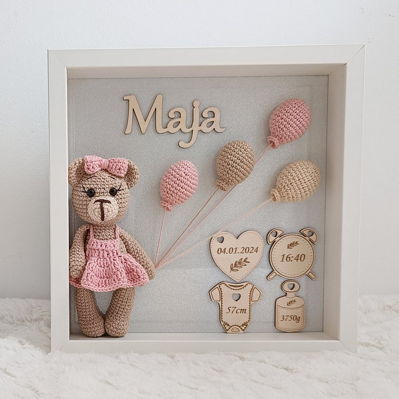 Crochet Teddy Bear Birth Stats Frame: Personalized Newborn Gift - Etsy