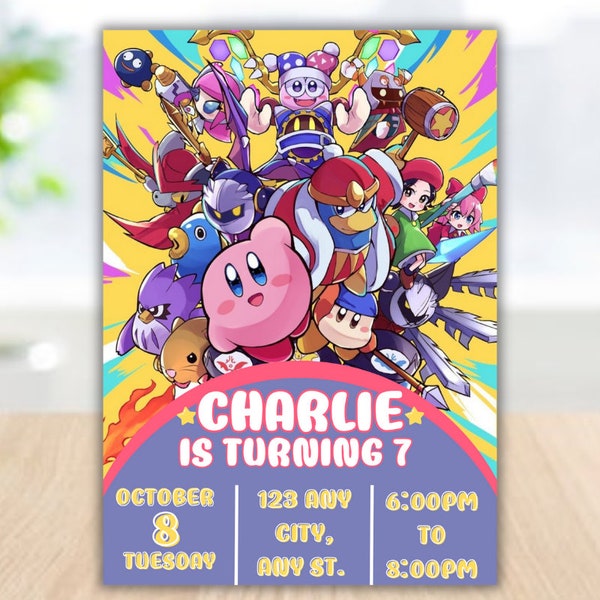 Kirby Paper Birthday Party Invitations - Etsy