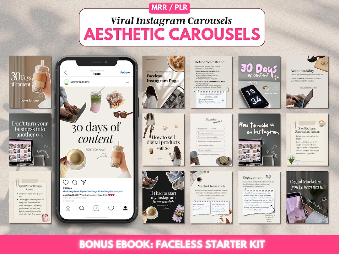 Aesthetic Carousel, Social Media Templates, Master Resell Rights, MRR ...