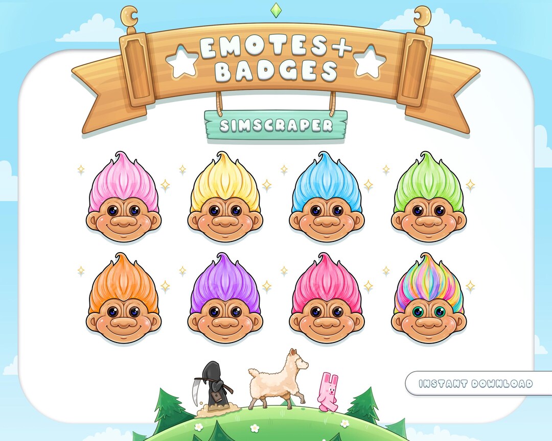 Troll Doll Inspired | Cute Sub/bit Badges and Emotes for Twitch ...