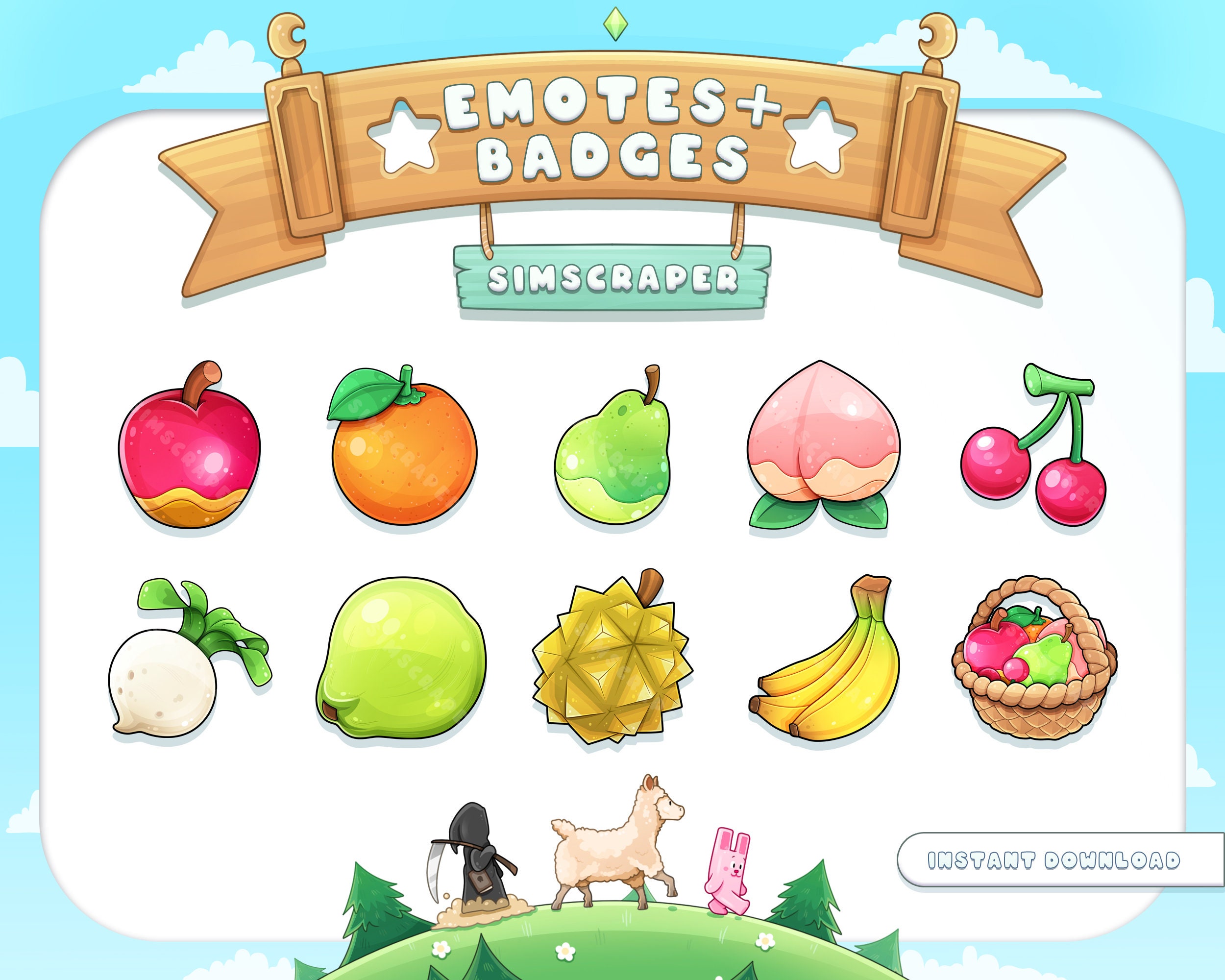 ACNH Fruits Twitch Emotes and Badges ACNH Fruit Set - Etsy