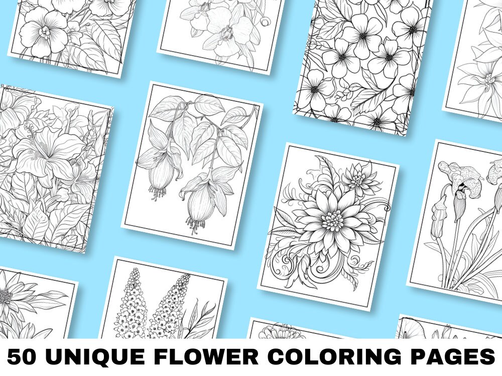 50 Printable Unique Flower Coloring Pages for Adults and Kids - Etsy