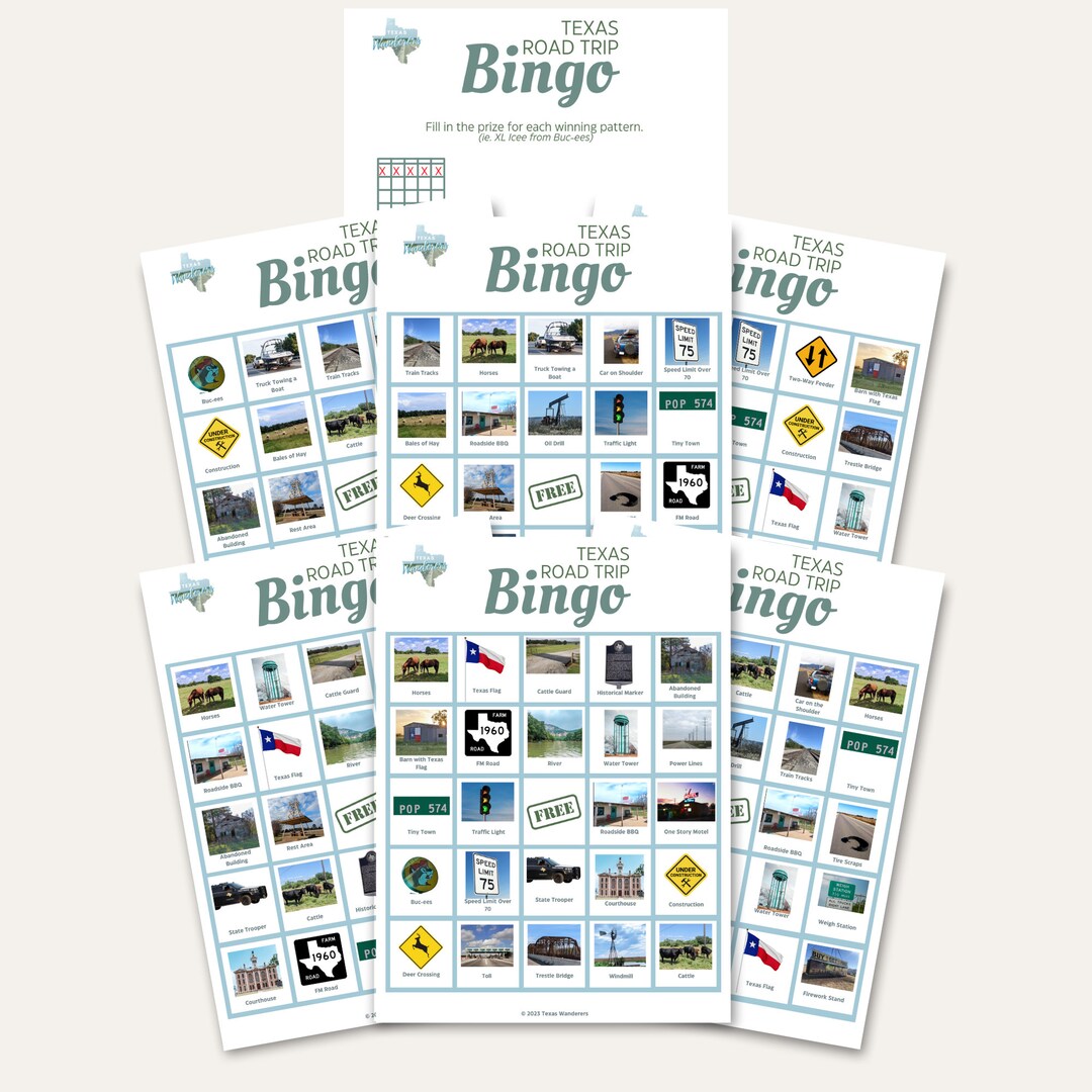 Texas Road Trip Bingo Printable (6 Bingo Cards + Prize Sheet) - Etsy