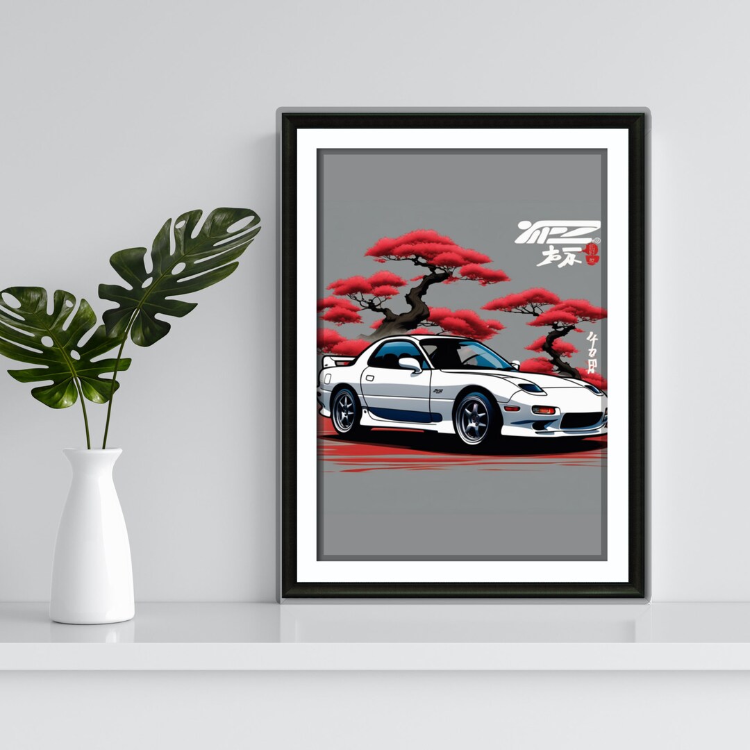 Cartoon White Japanese White Mazda Rx7 Car Print digital - Etsy