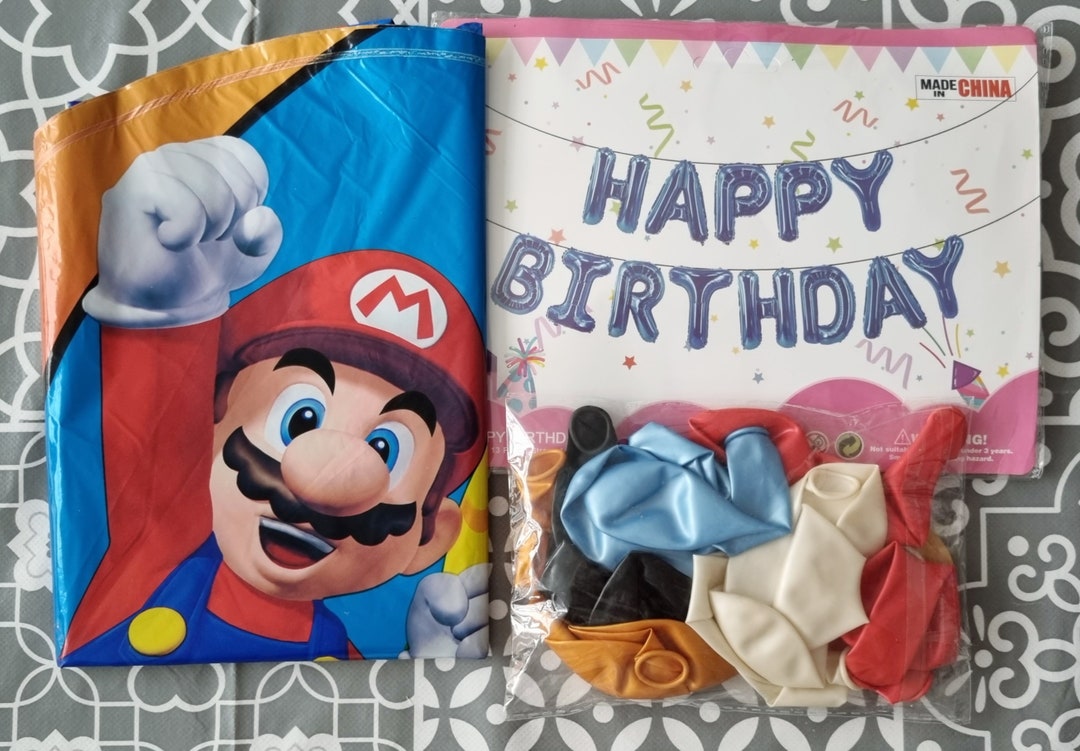 Super Mario Luigi Happy Birthday Party Banner Helium Balloons ...