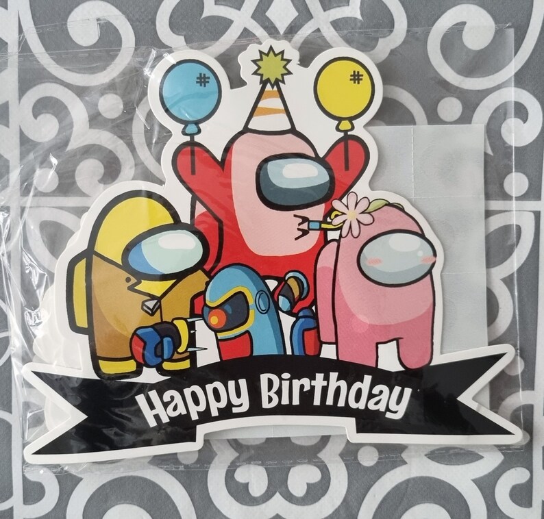 Among Us Happy Birthday Party Banner Balloons Cake Cupcake Toppers ...